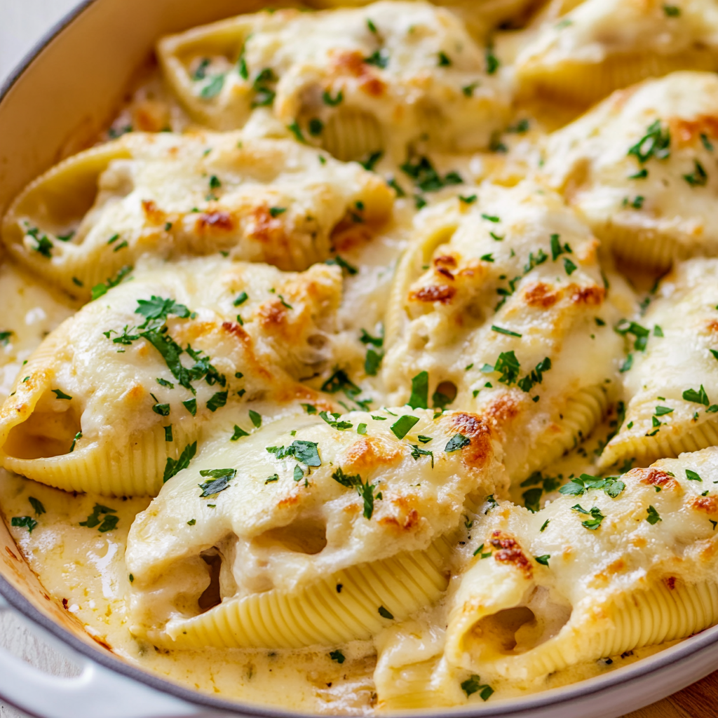 Garlic Butter Chicken Alfredo Stuffed Shells
